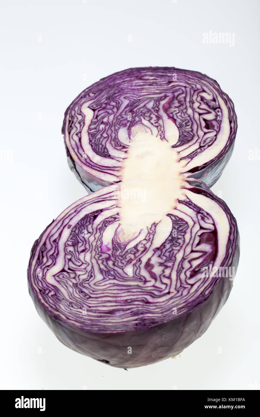 Red Cabbage cross section on White Background Stock Photo - Alamy
