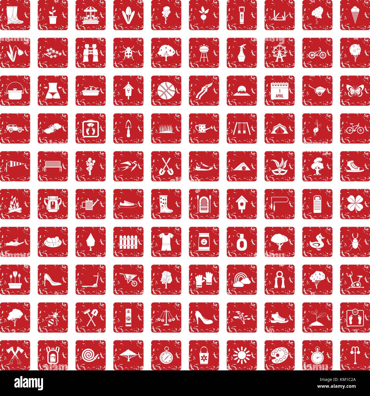 100 spring icons set grunge red Stock Vector Image & Art - Alamy