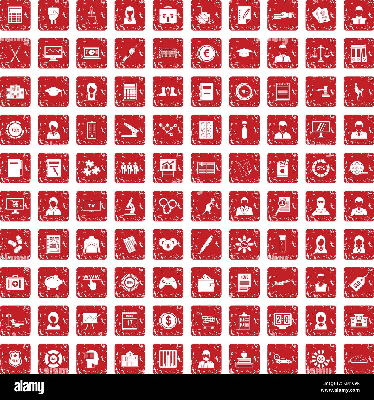 100 statistic data icons set grunge red Stock Vector Image & Art - Alamy