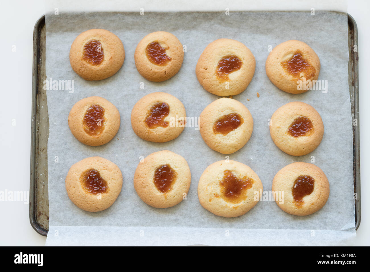 Cookies on baking tray just out of oven Stock Photo - Alamy