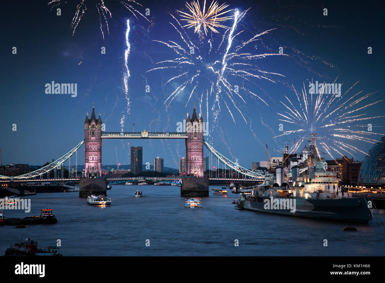 Tower Bridge London Night Fireworks High Resolution Stock Photography ...