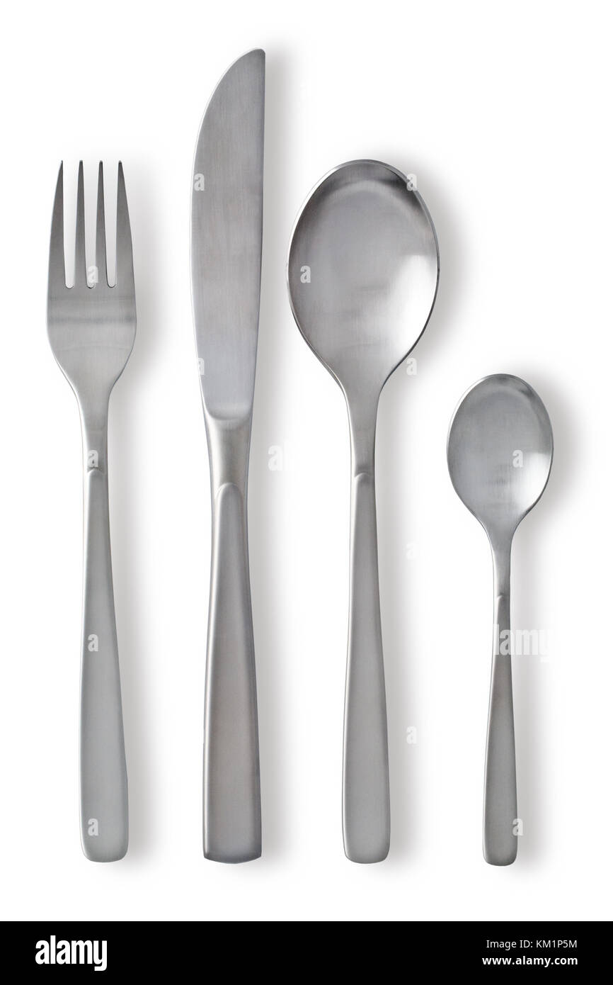 Cutlery set with Fork, Knife and Spoon on white background Stock Photo ...