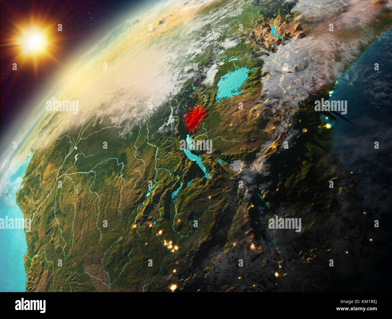 Illustration of Burundi as seen from Earth’s orbit during sunset. 3D ...