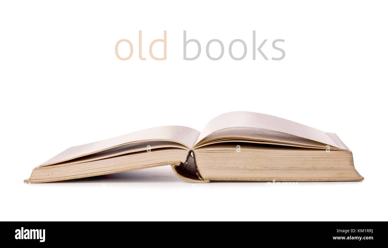 Open old book isolated on white Stock Photo - Alamy