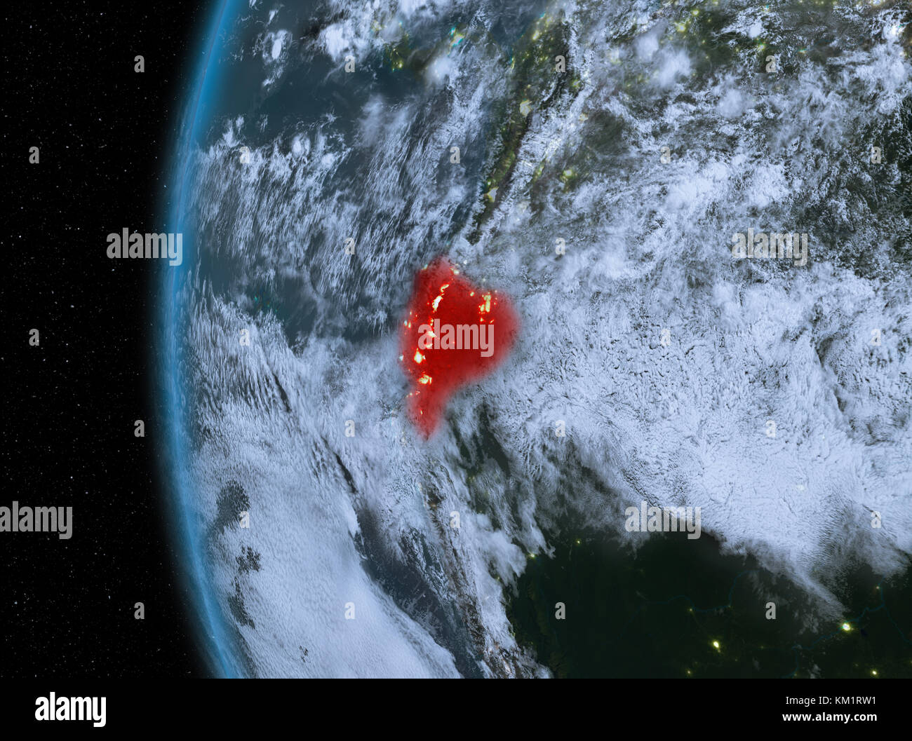 Night map of Ecuador as seen from space on planet Earth. 3D ...