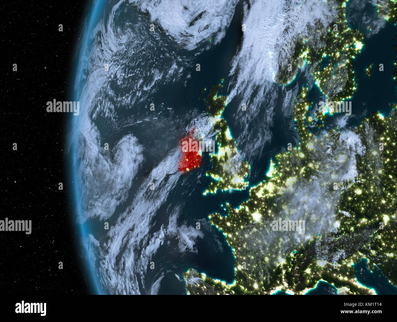 Night map of Ireland as seen from space on planet Earth. 3D ...