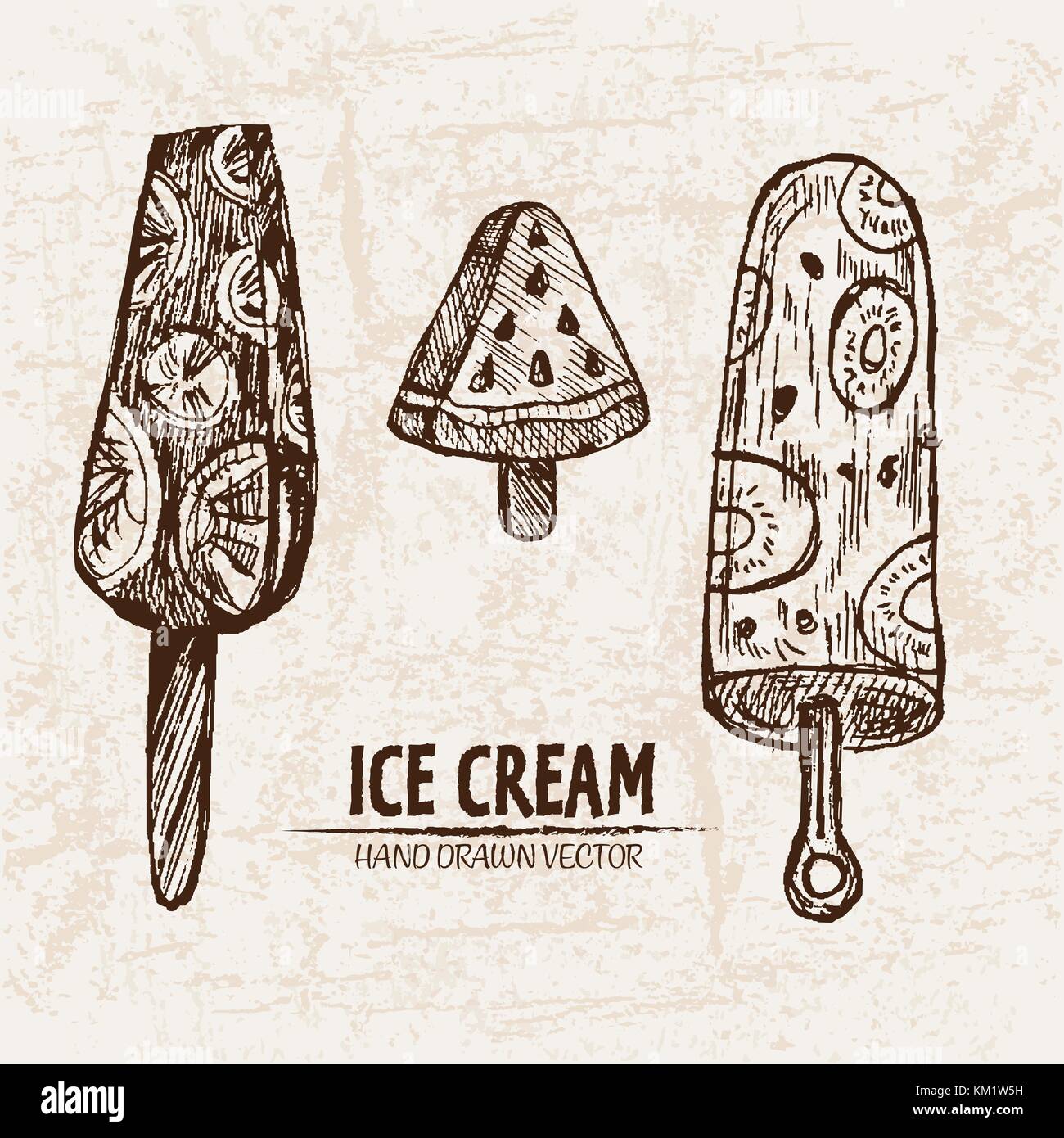 Digital vector detailed line art juicy ice cream on stick hand drawn ...