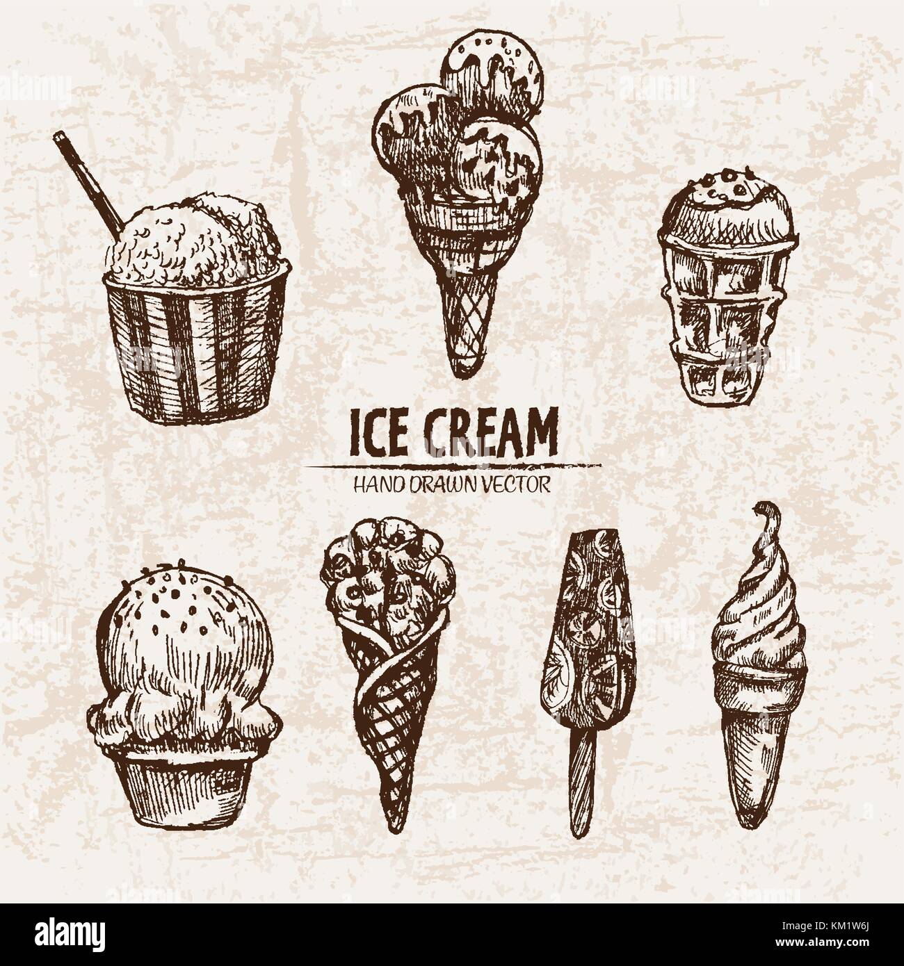 Digital vector detailed line art random ice cream with cream hand drawn ...