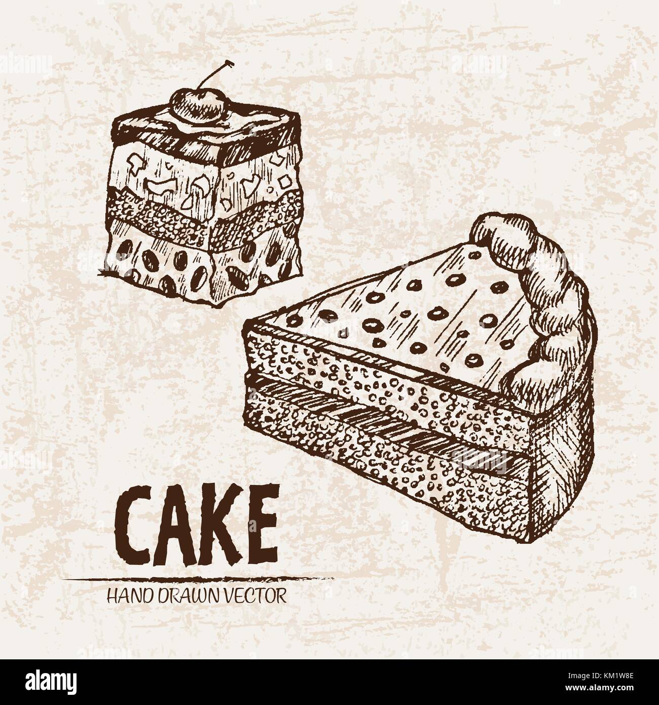 Digital vector detailed line art cake slices with fruits hand drawn ...