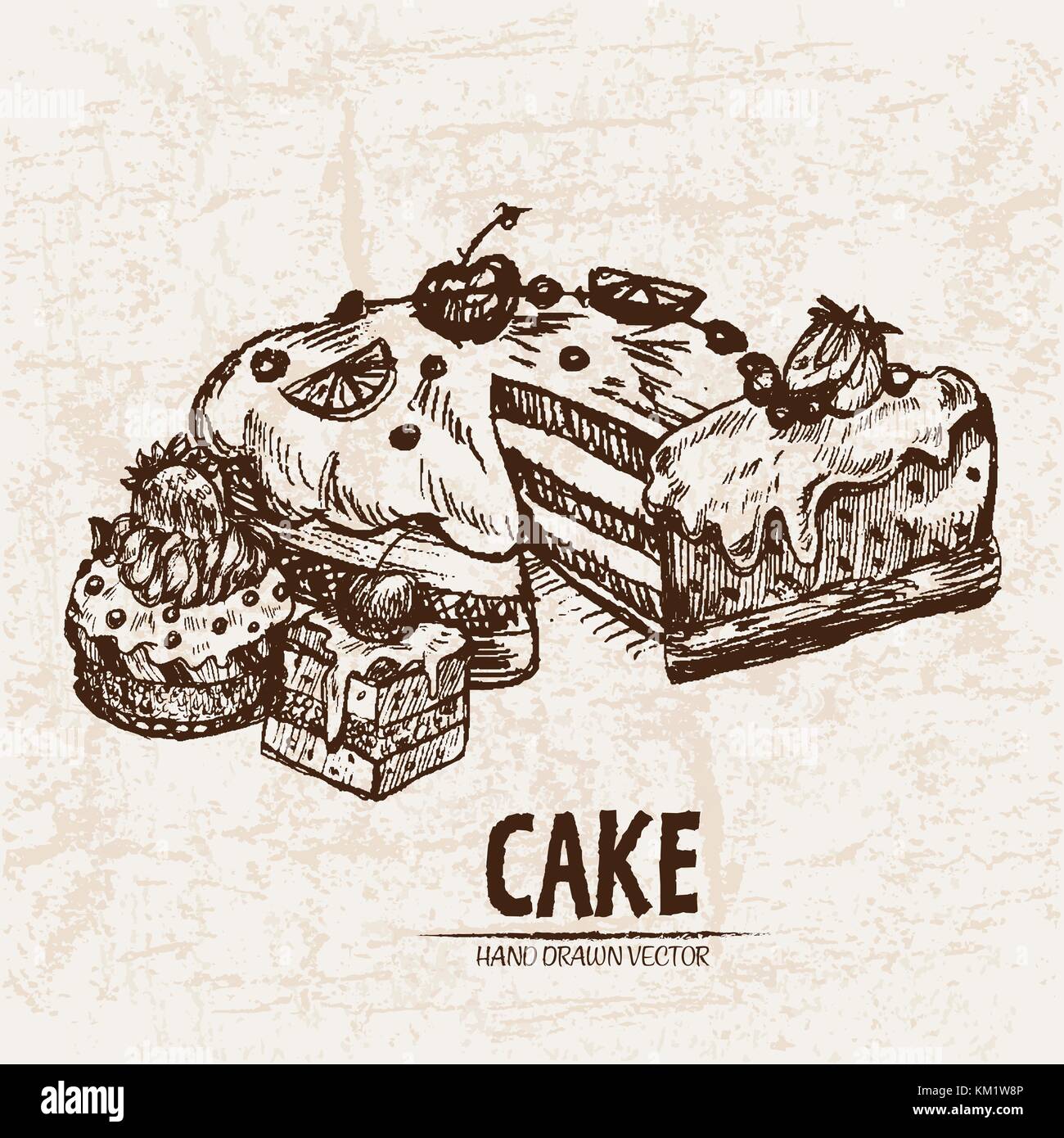 Digital vector detailed line art sliced cake with fruits hand drawn ...
