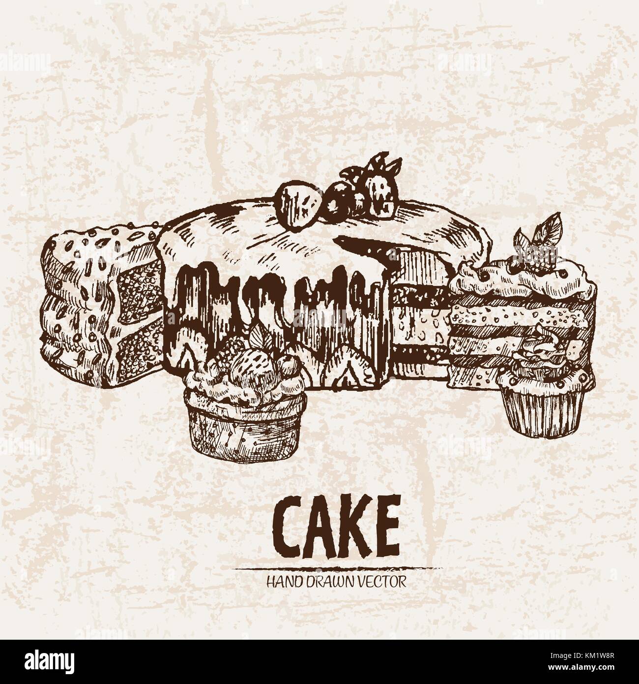 Digital vector detailed line art sliced cake with fruits hand drawn ...