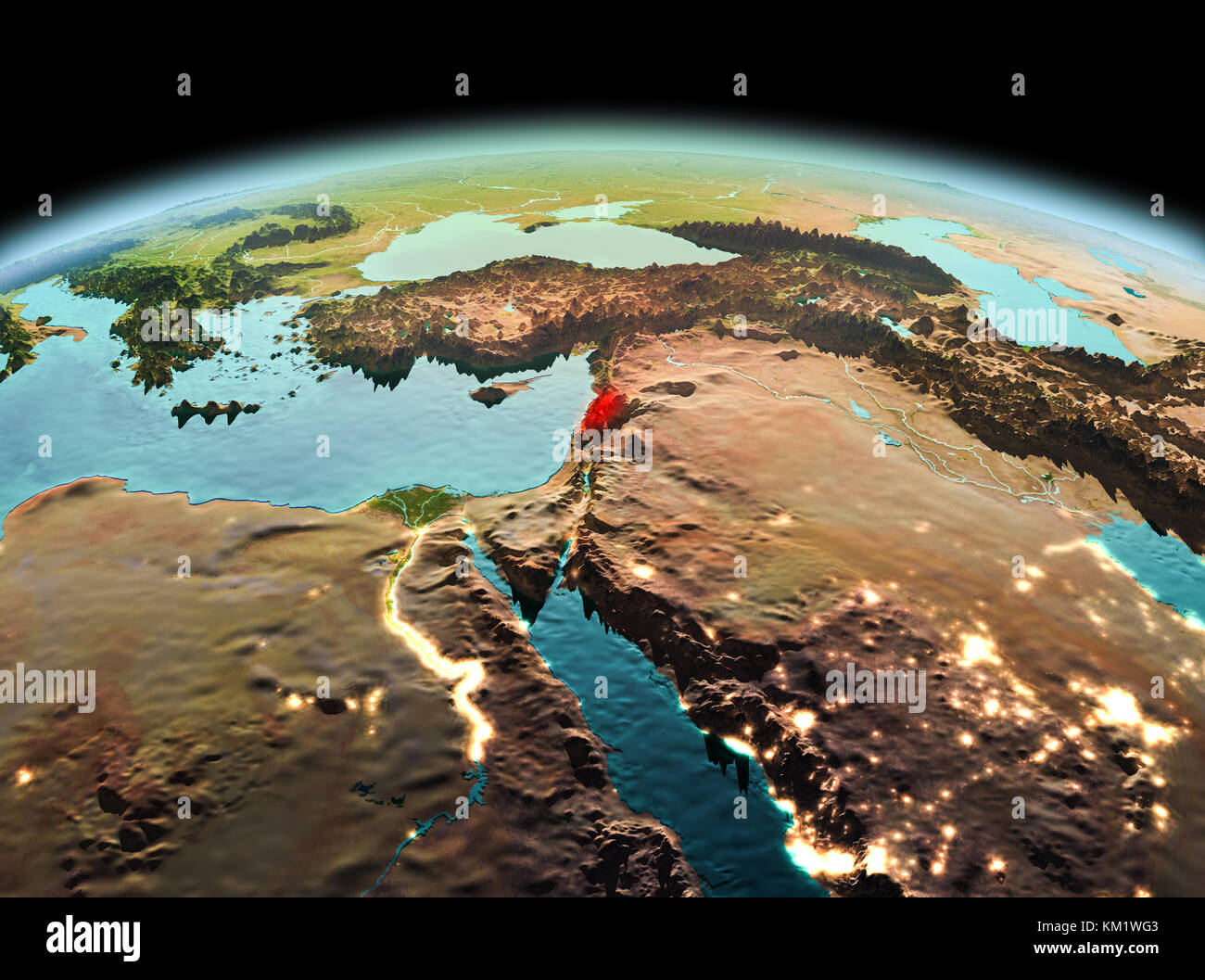 Morning above Lebanon highlighted in red on model of planet Earth in ...