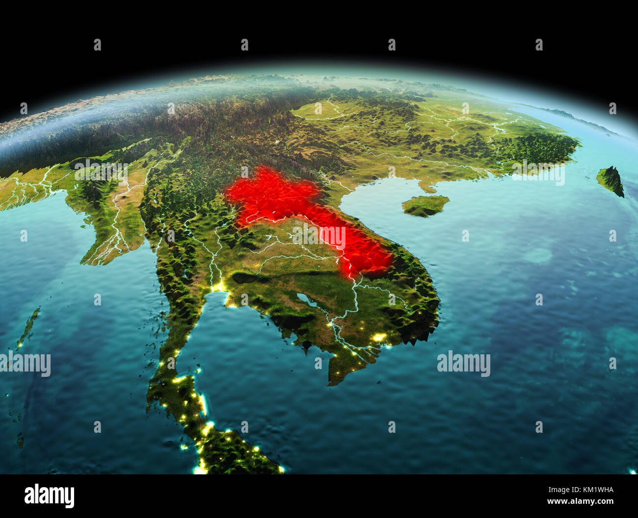 Highlighted satellite image of laos hi-res stock photography and images ...
