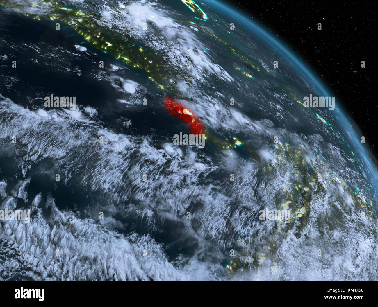 Night above Costa Rica highlighted in red on model of planet Earth in ...
