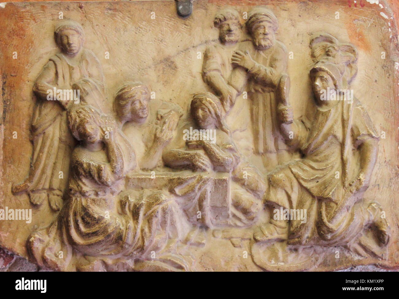 A basrelief with the nativity scene. The three kings visit the newborn ...