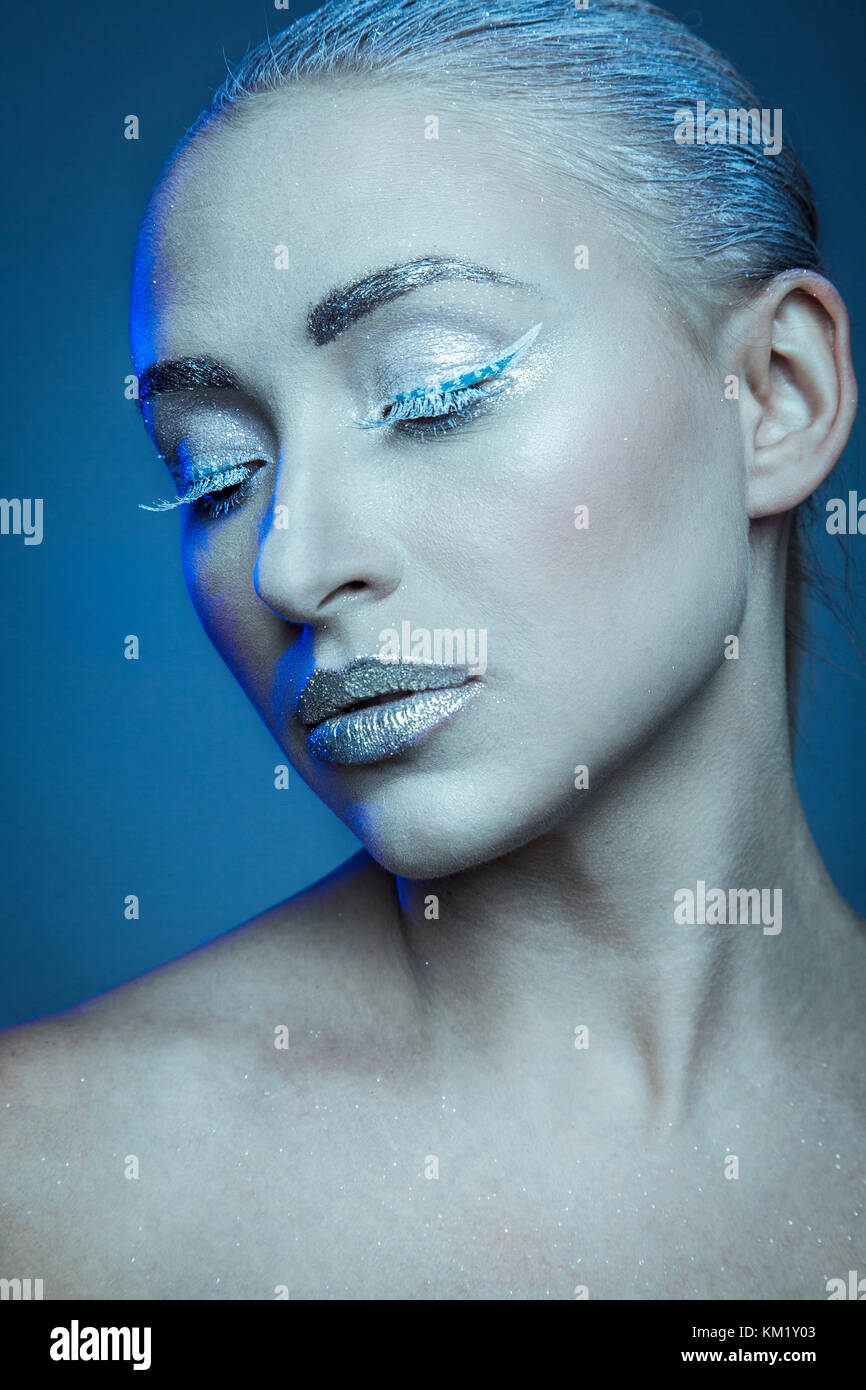 Portraits of a young fashion model as ice queen Stock Photo - Alamy