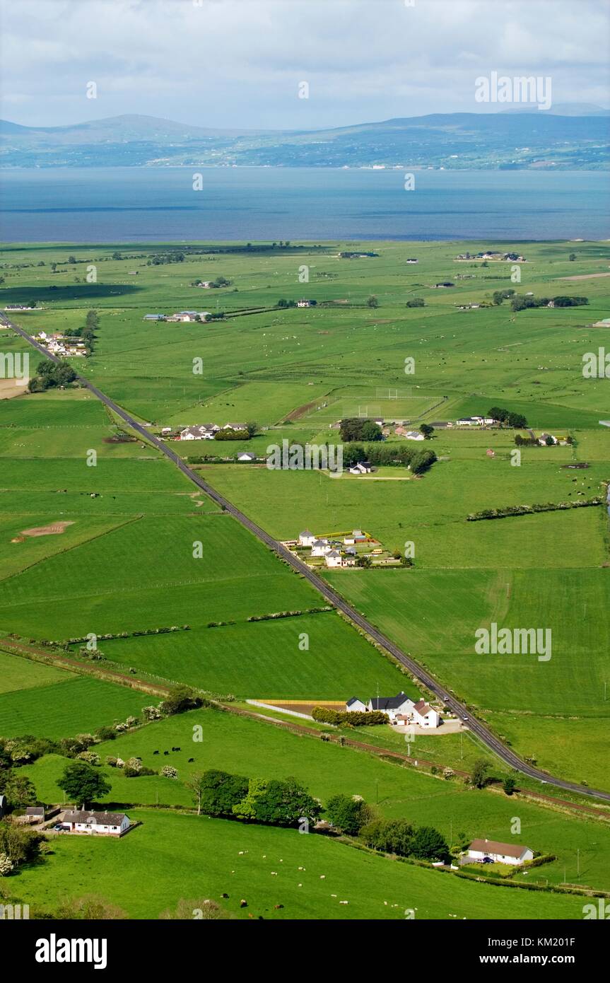 Over lush farmland of Magilligan near Limavady to the River Foyle ...