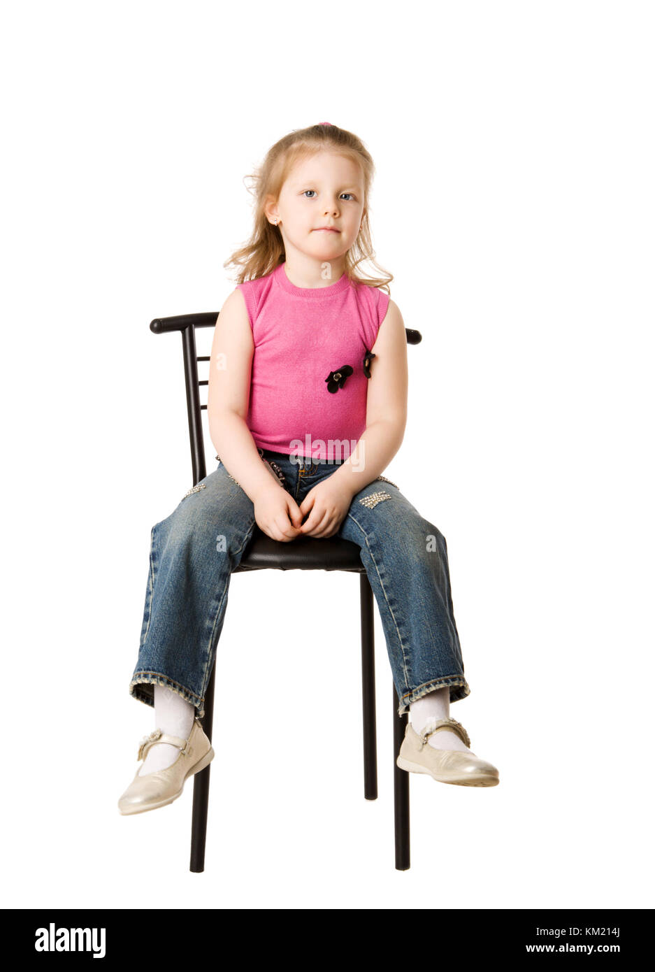 little girl sitting on chair isolated on white Stock Photo - Alamy