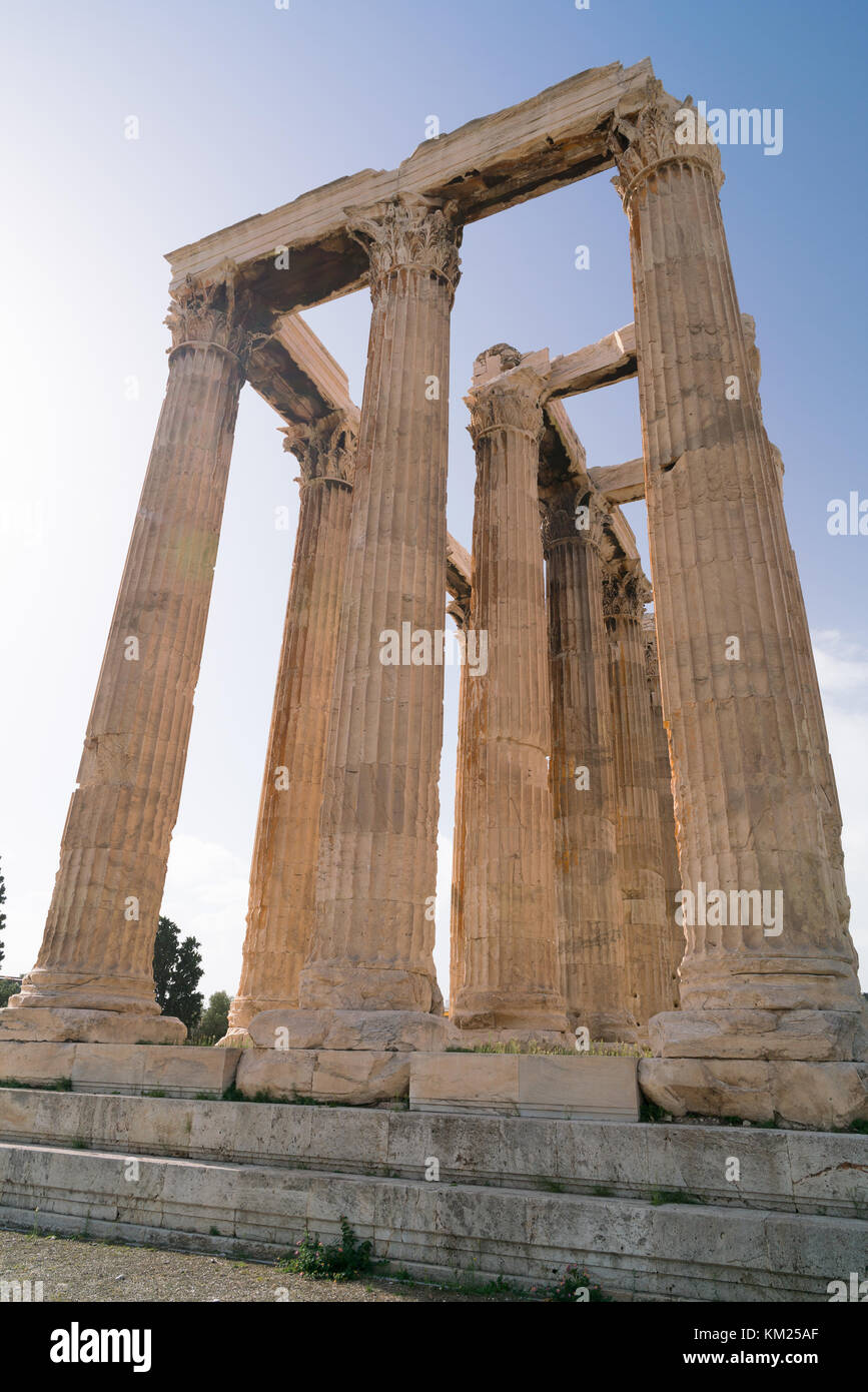 Iconic pillars of Temple of Olympian Zeus, Athens historic center Stock ...