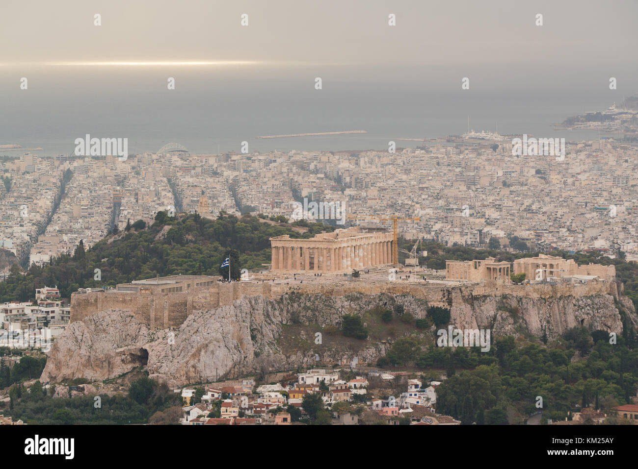 view of Athens and the Acropolis from the Mount Lycabettus Stock Photo ...