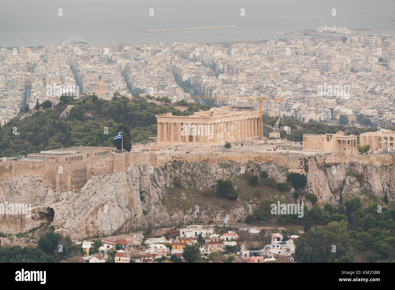 view of Athens and the Acropolis from the Mount Lycabettus Stock Photo ...