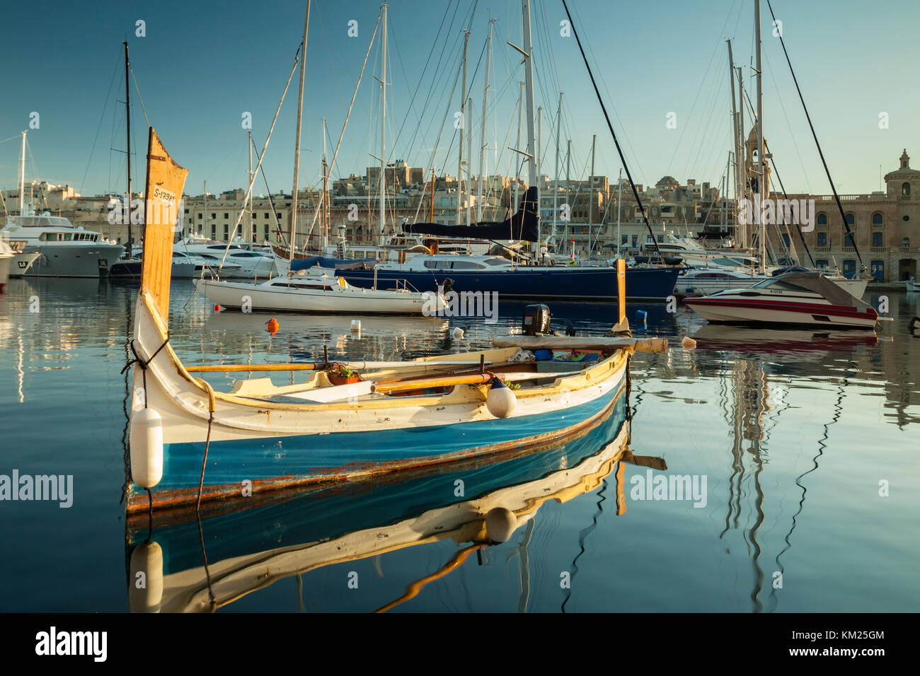 Traditional Maltese boat on Vittoriosa Yacht Marina, Malta Stock Photo ...