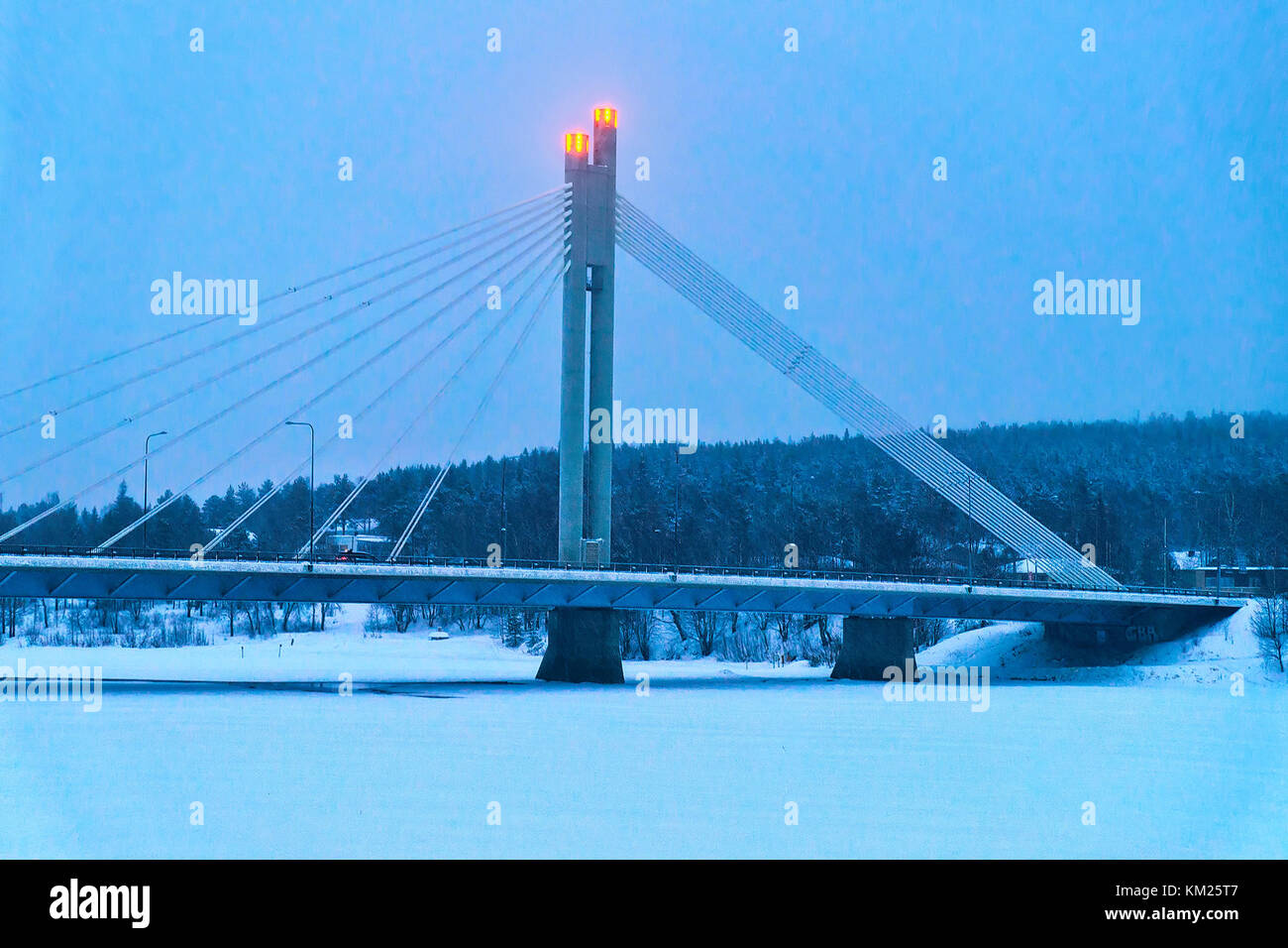 Candle bridge in winter Rovaniemi, Lapland, Finland, illuminated at ...