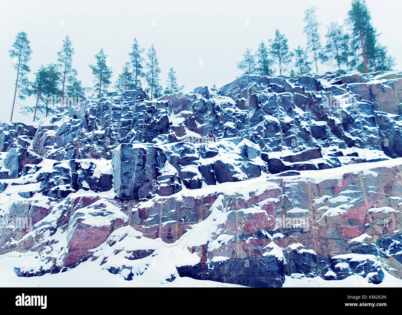 Snowy forest at the road of winter Rovaniemi, Lapland, Finland Stock ...