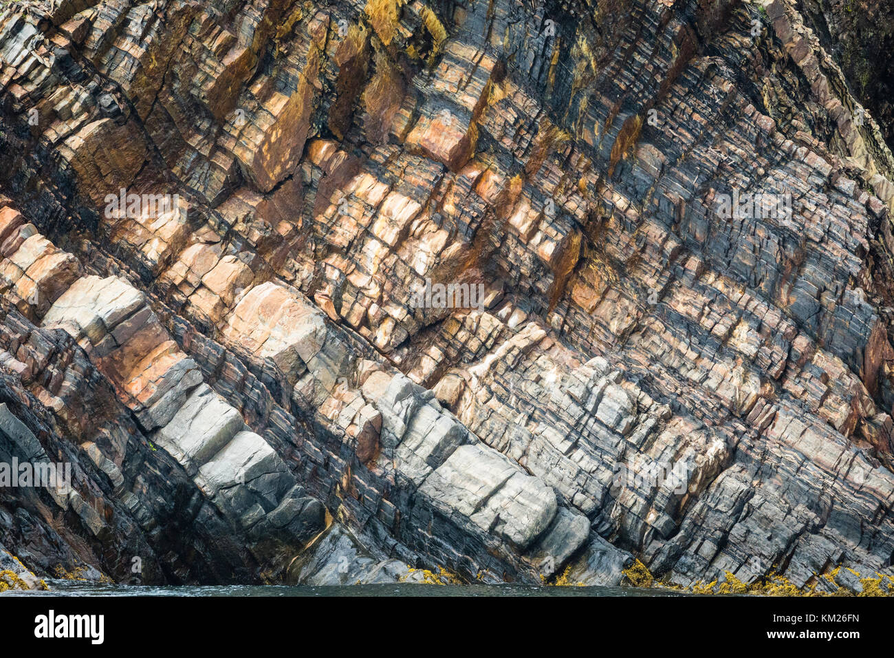 Layers of sedimentary rock on an exposed rock face at the Ovens Natural ...