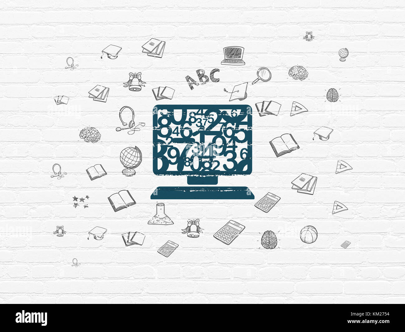 Education concept: Computer Pc on wall background Stock Photo - Alamy