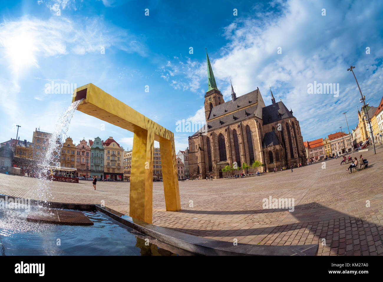 St. Bartholomew's Cathedral in the main square of Plzen. Czech Republic ...