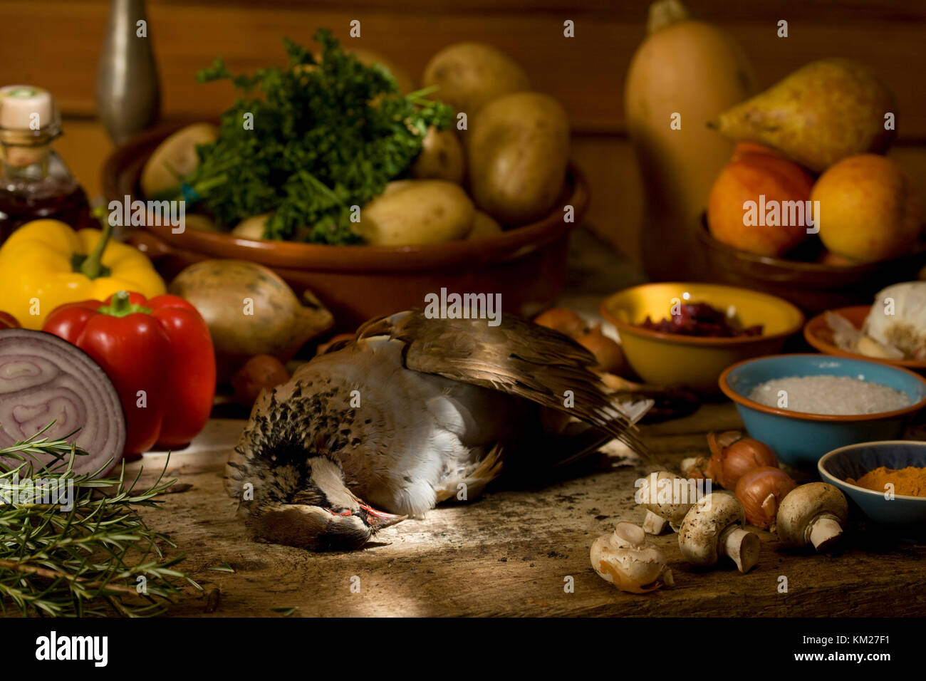 uncooked partridge with fresh raw ingredients Stock Photo - Alamy