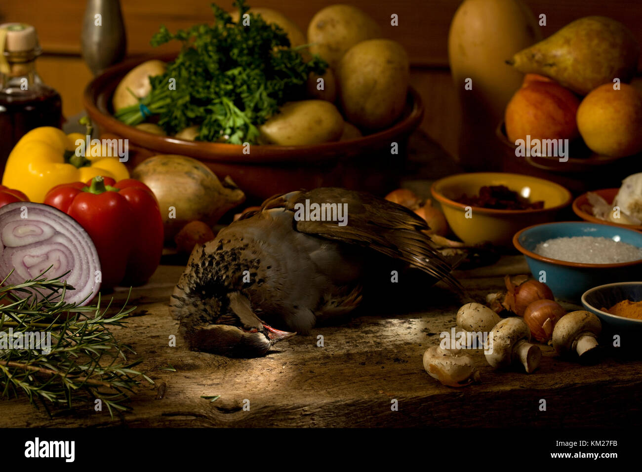 uncooked partridge with fresh raw ingredients Stock Photo - Alamy