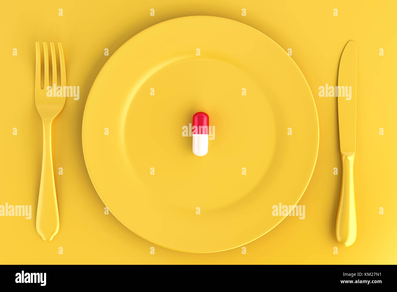 Pill on plate. Food concept. 3D illustration Stock Photo - Alamy