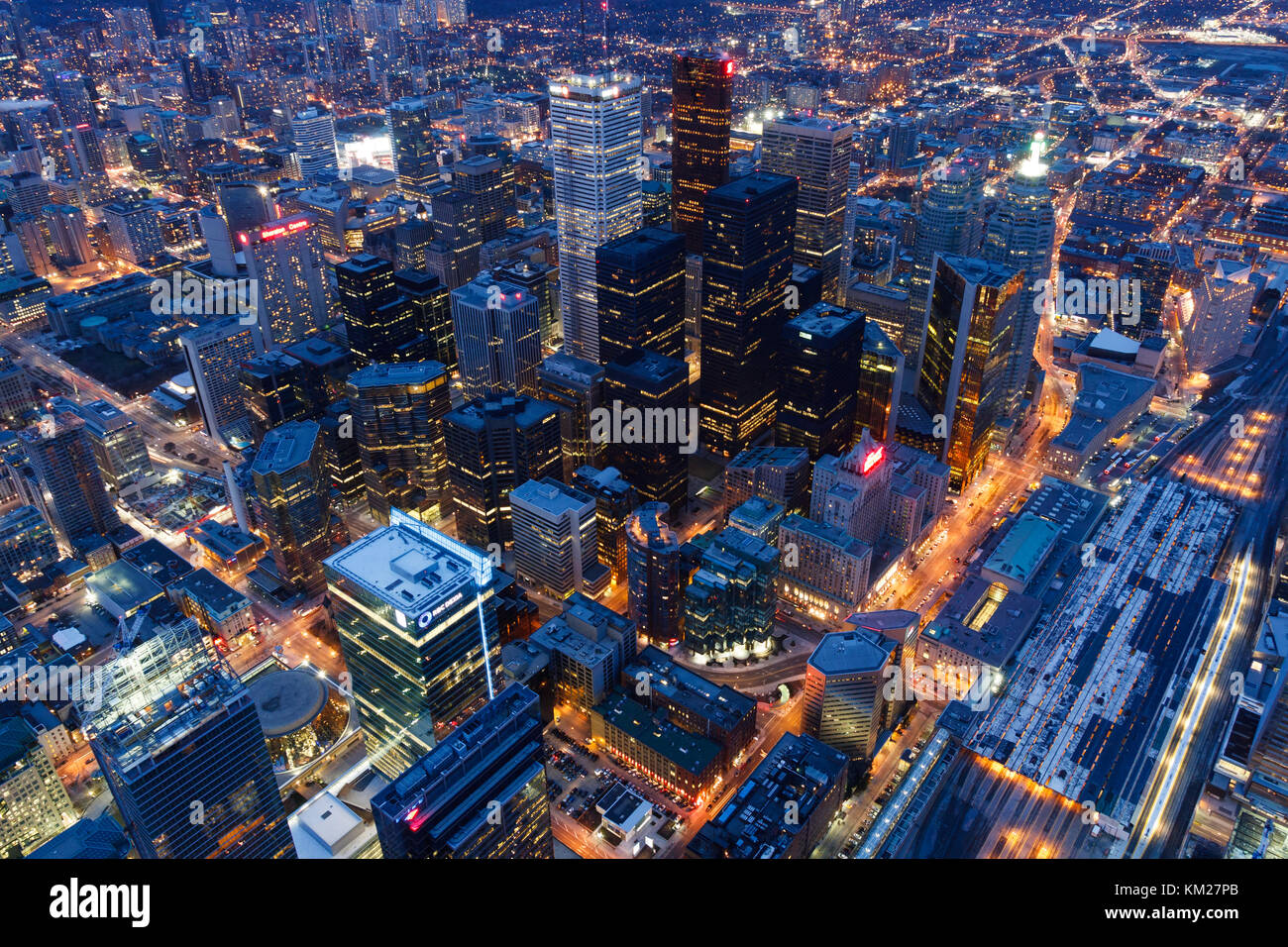 Stunning aerial view of downtown Toronto, high above the financial ...