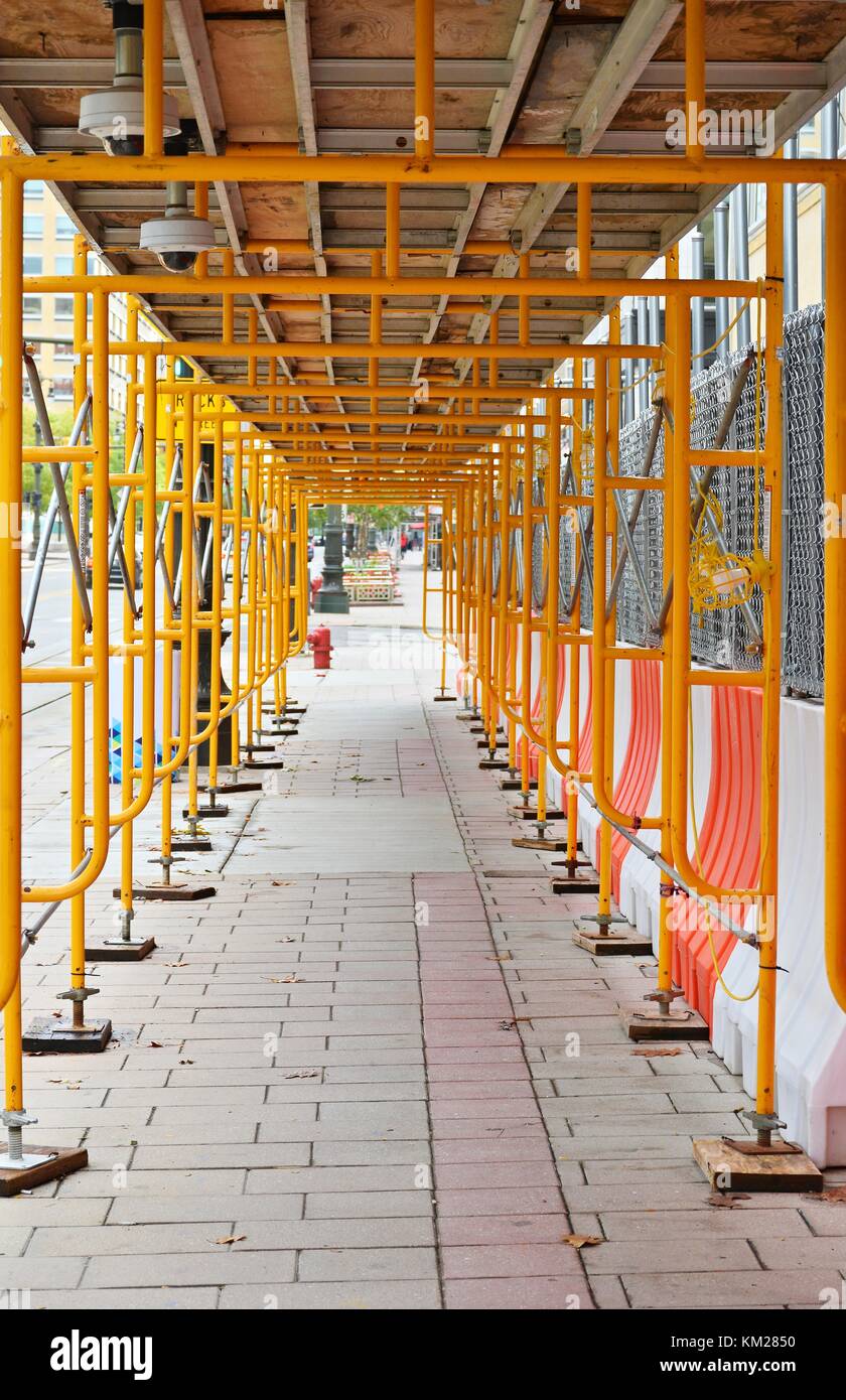 sidewalk walkway covered for protection from construction Stock Photo ...