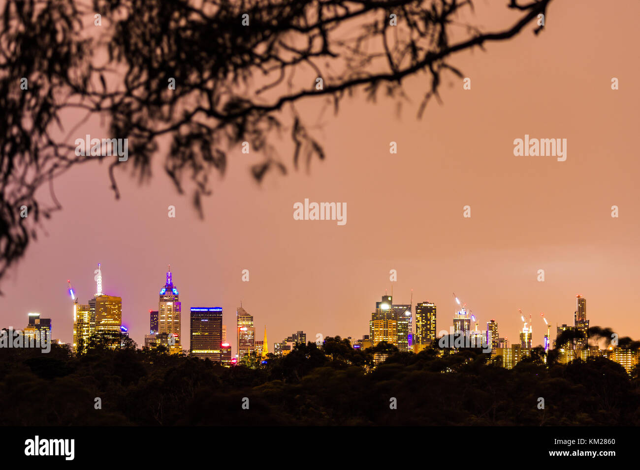 Melbourne skyline at night Stock Photo - Alamy
