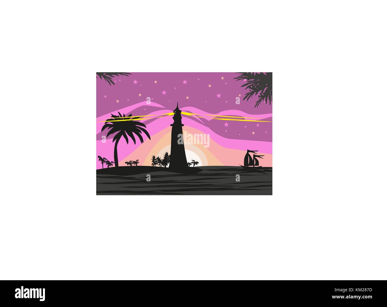 Lighthouse palm trees Stock Vector Images - Alamy