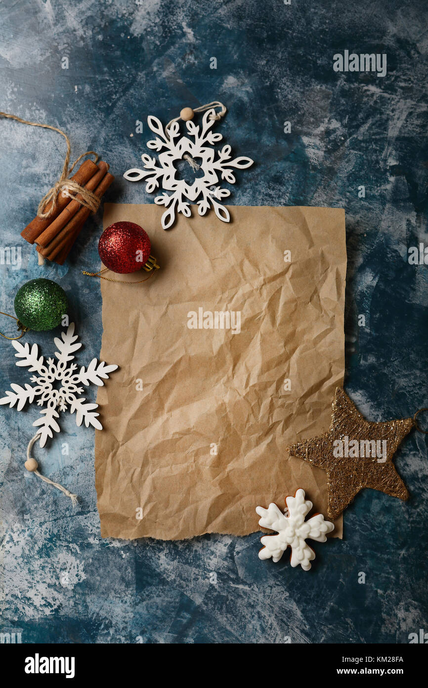 Christmas holiday background with snowflake, top view Stock Photo - Alamy