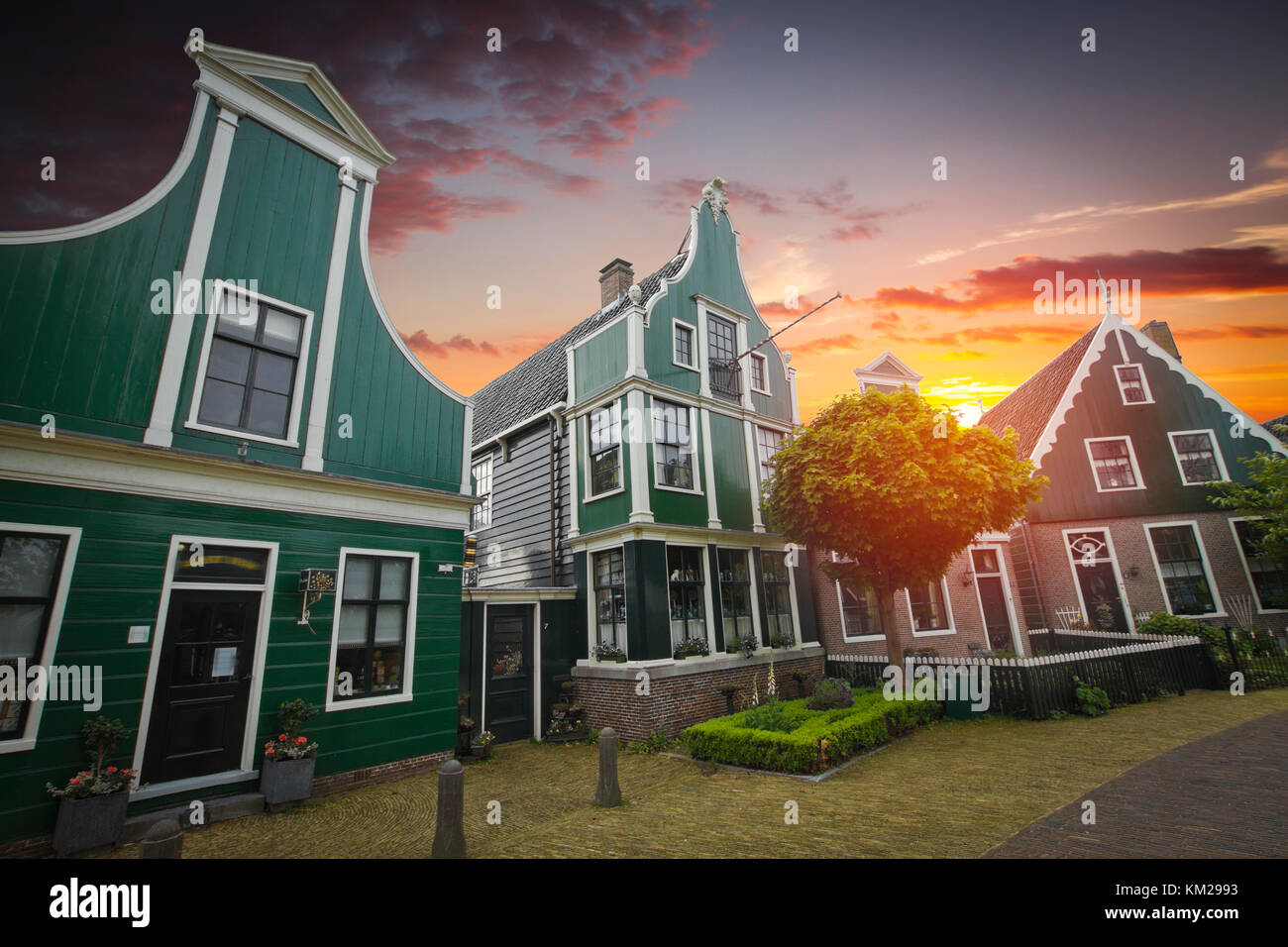Traditional houses in Holland town Volendam, Netherlands Stock Photo ...