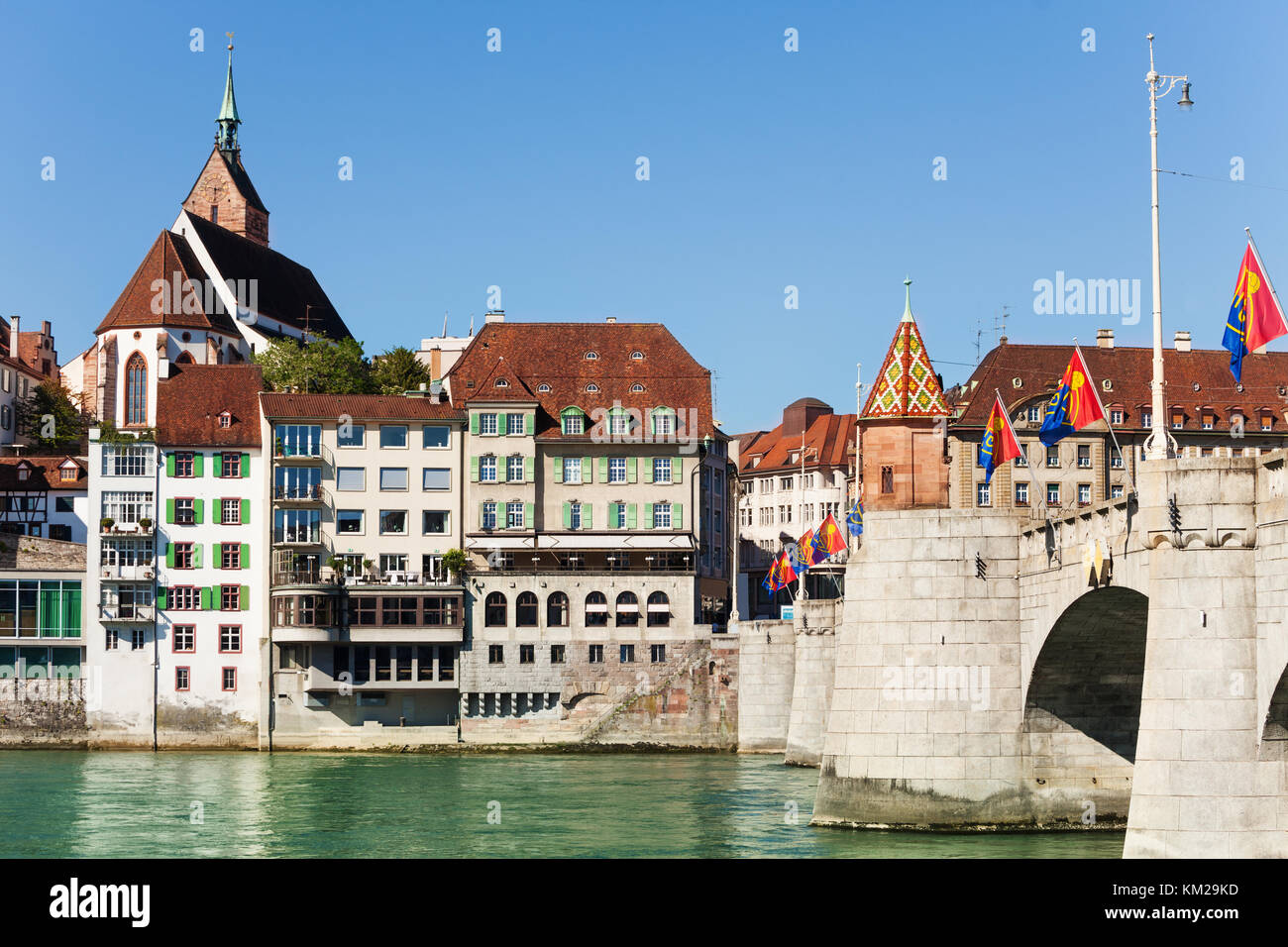 Beautiful view of Basel waterfront and Middle Bridge from the Rhine ...