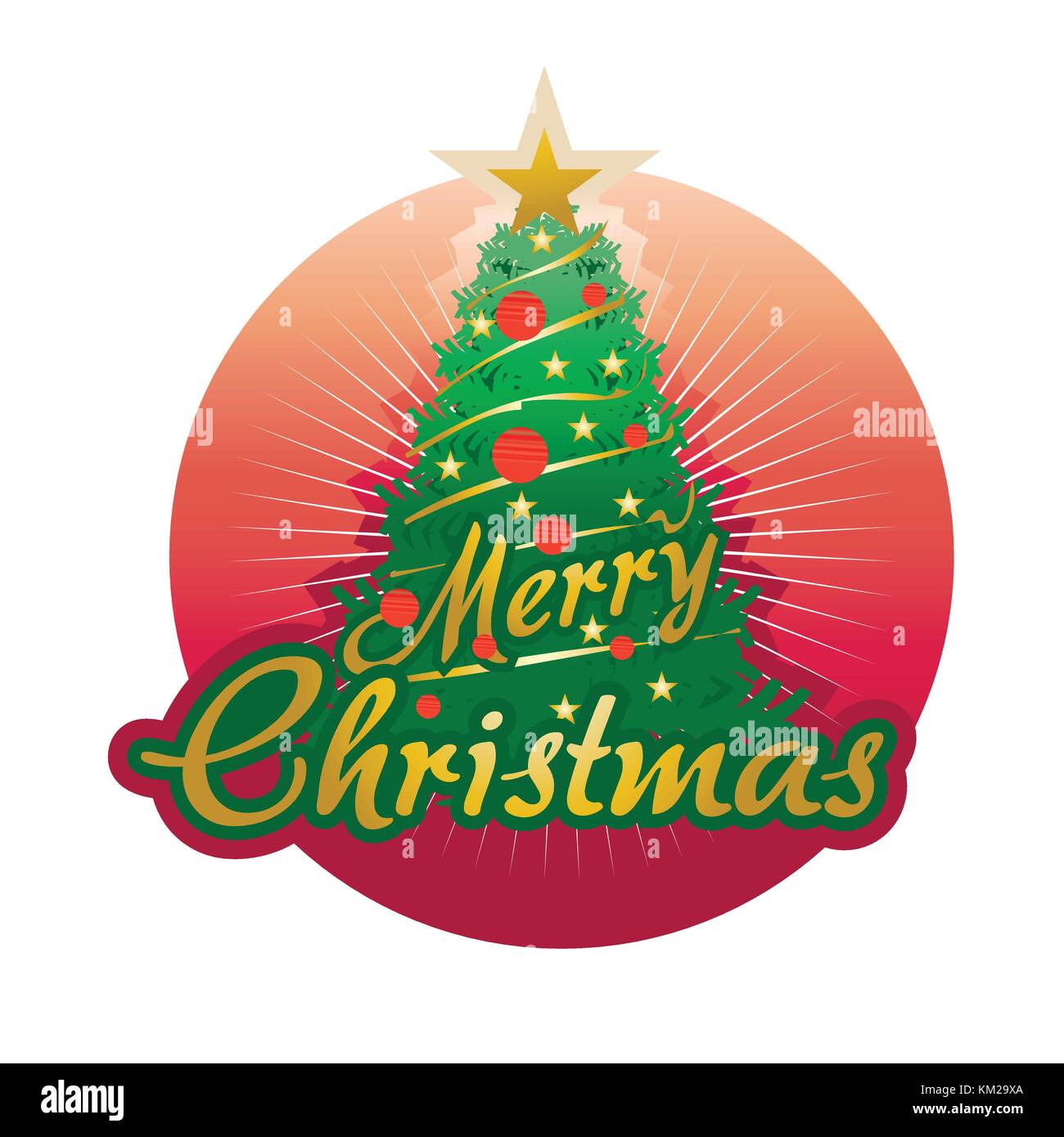 merry christmas with tree with big red circle, illustration design ...