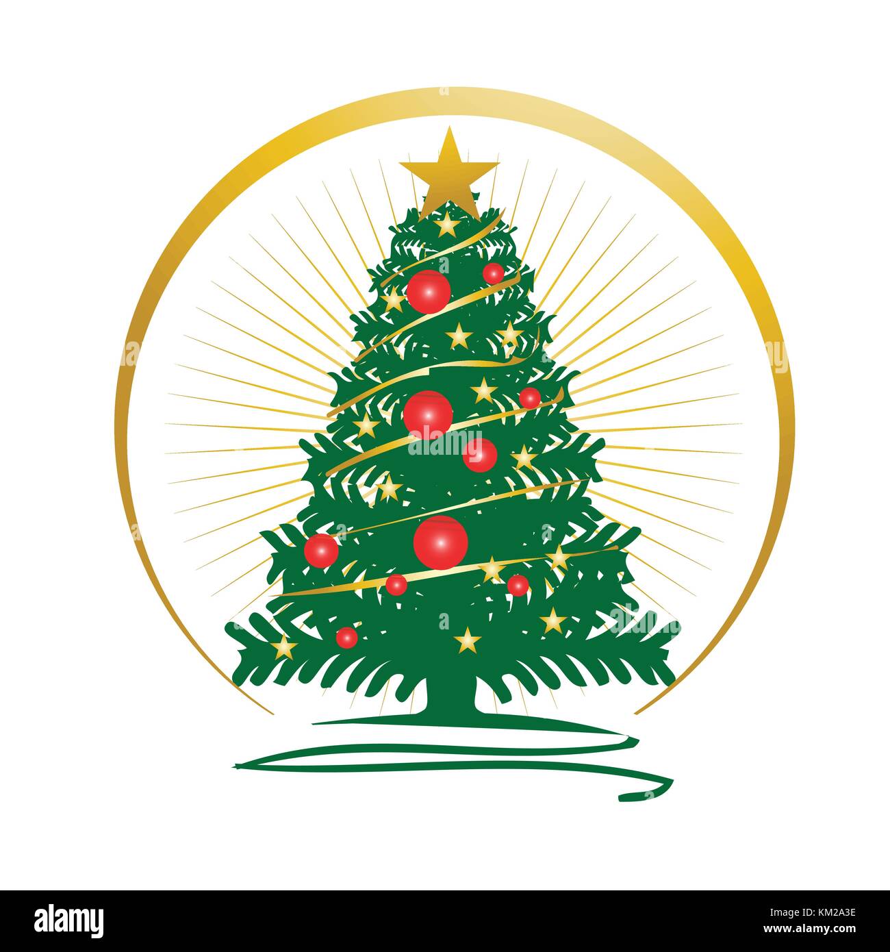 bold christmas tree illustration with gold rays, illustration design ...