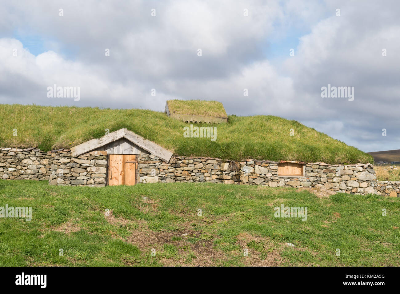 Reconstructed Viking Longhouse at Brookpoint, Unst, Shetland, UK Stock ...