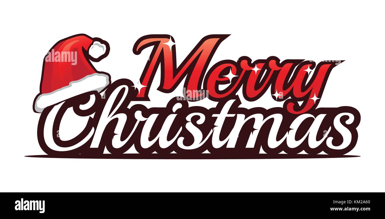 bold merry christmas with hat , illustration design, isolated on white ...