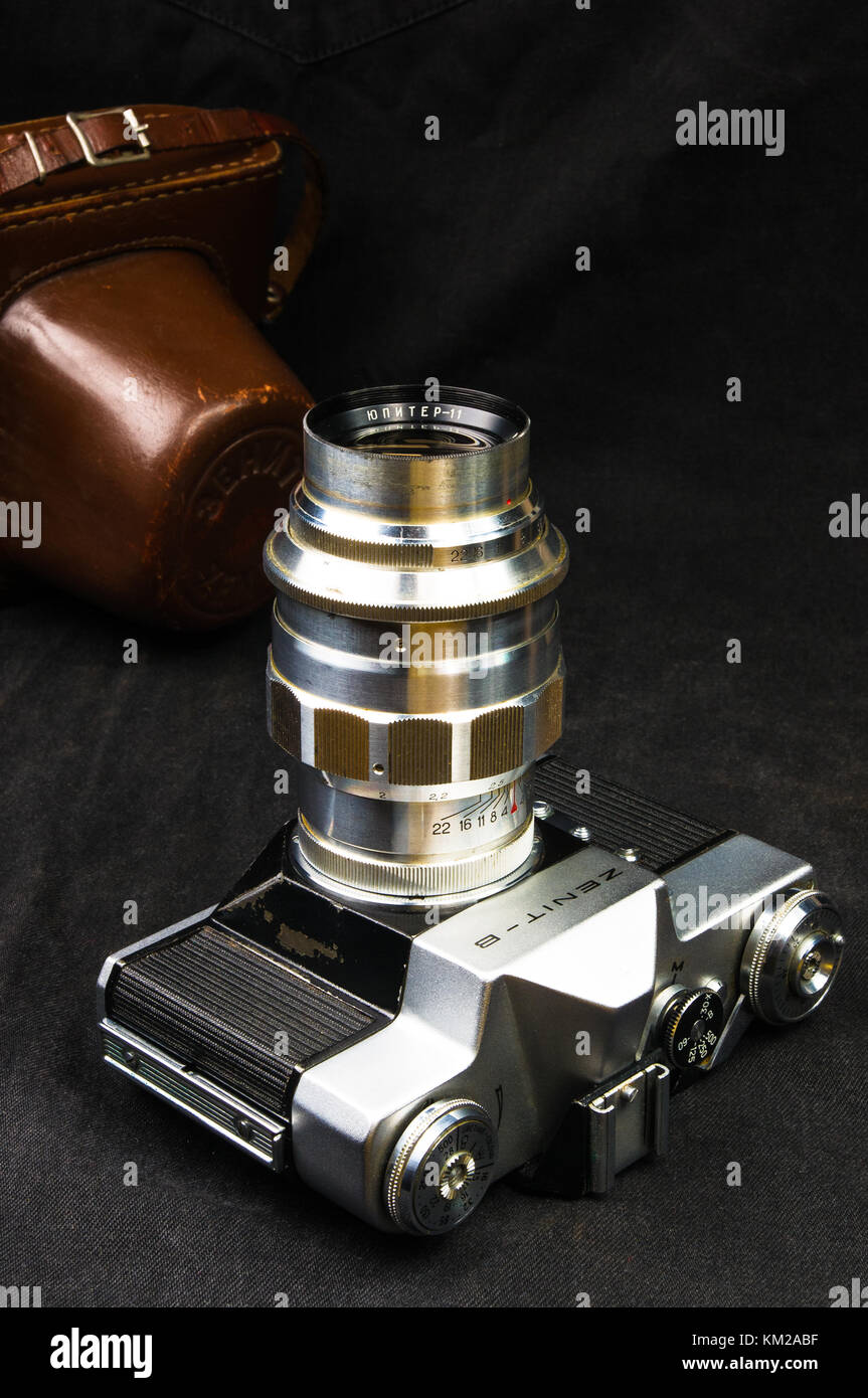 DONETSK, UKRAINE - May 07, 2016: old soviet film SLR camera Zenit - B ...