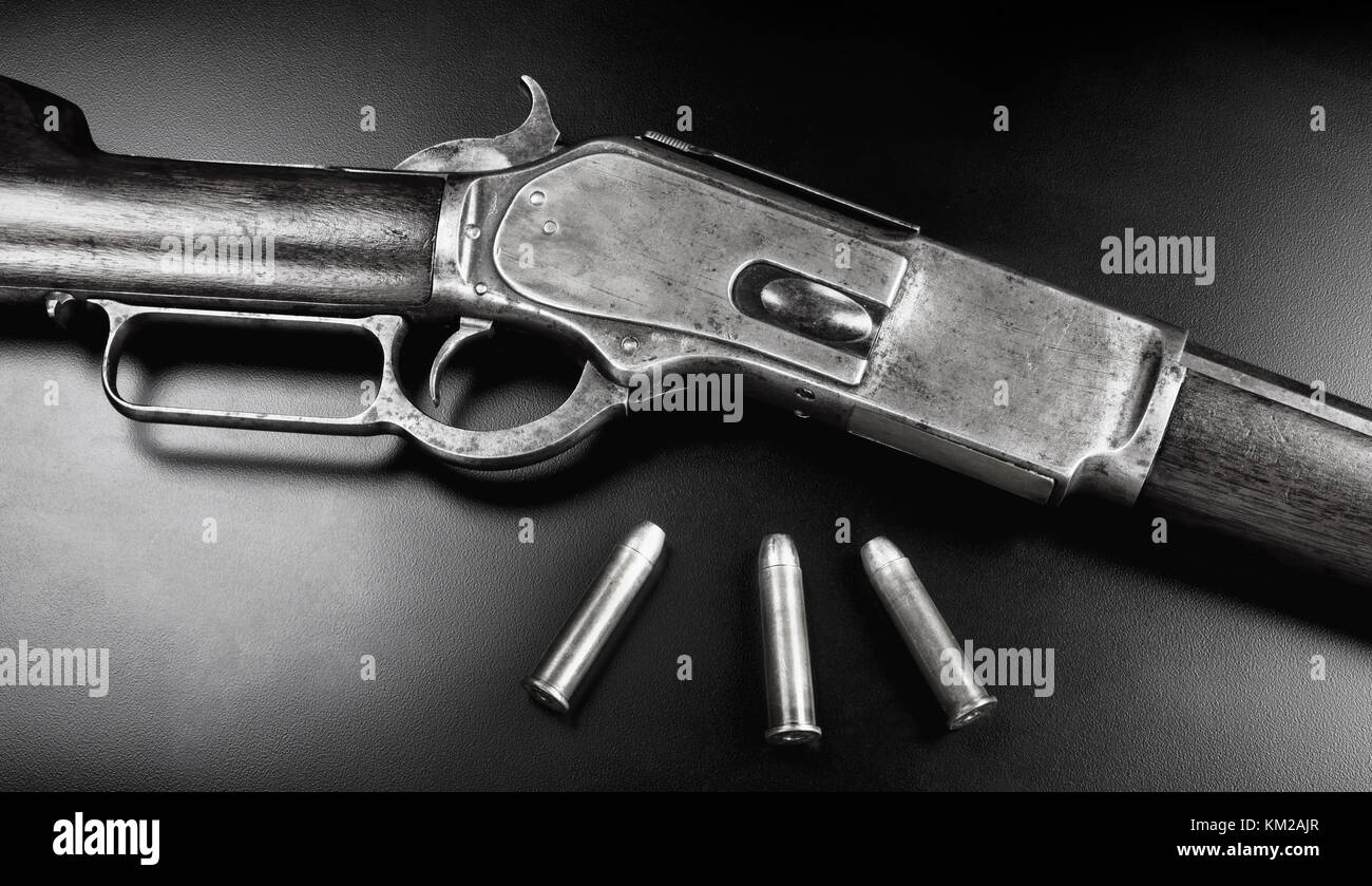 Antique 1876 Cowboy lever action rifle with 45-60 brass bullets in ...