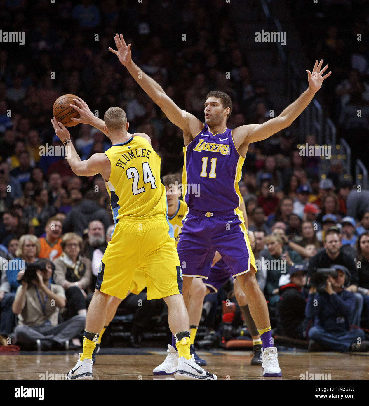 Denver, Colorado, USA. 2nd Dec, 2017. Nuggets MASON PLUMLEE, left ...