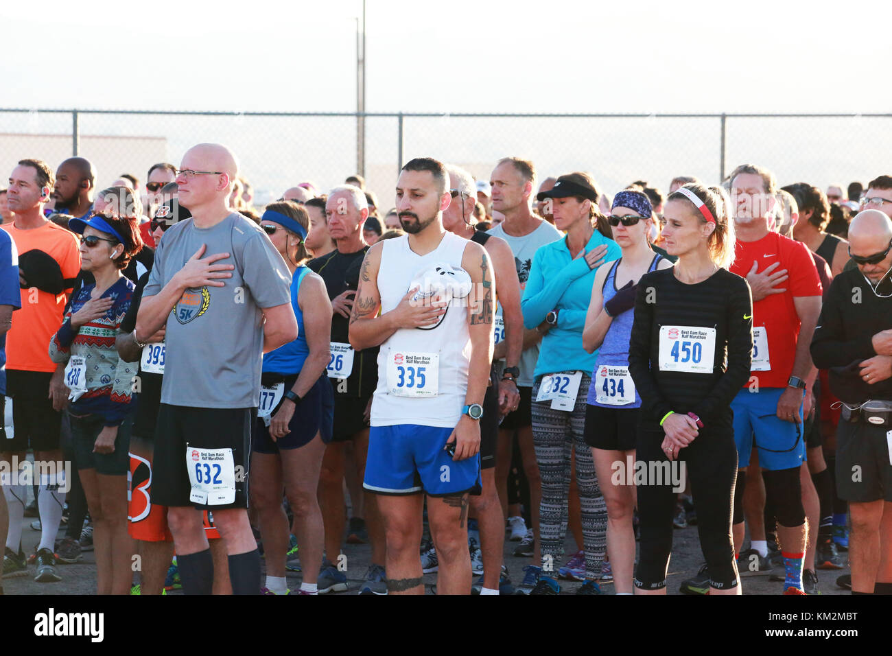 Laughman, Nevada, USA. 2nd Dec, 2017. The runners listen national ...