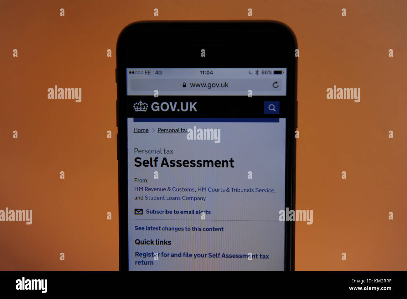The Self Assessment section on the HM Revenue and Customs website Stock ...